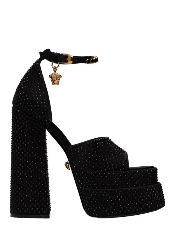Versace Medusa Aevitas Embellished Platform Sandals - Black