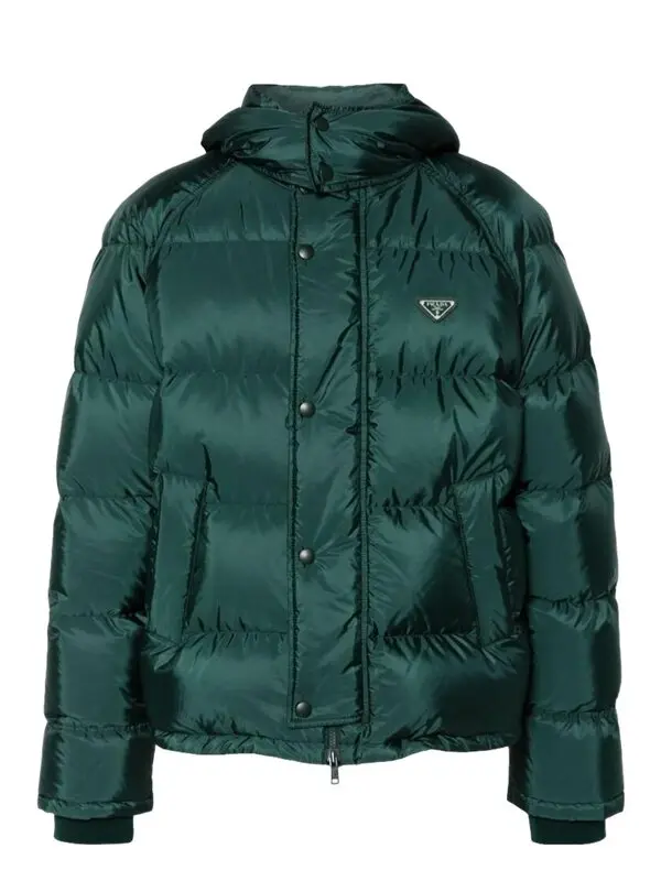 Prada Triangle-logo Padded Hooded Jacket - Dark Green