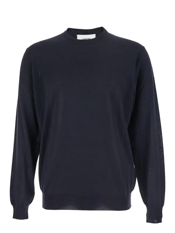 LARDINI Crewneck Long Sleeve Wool Sweater - Blue