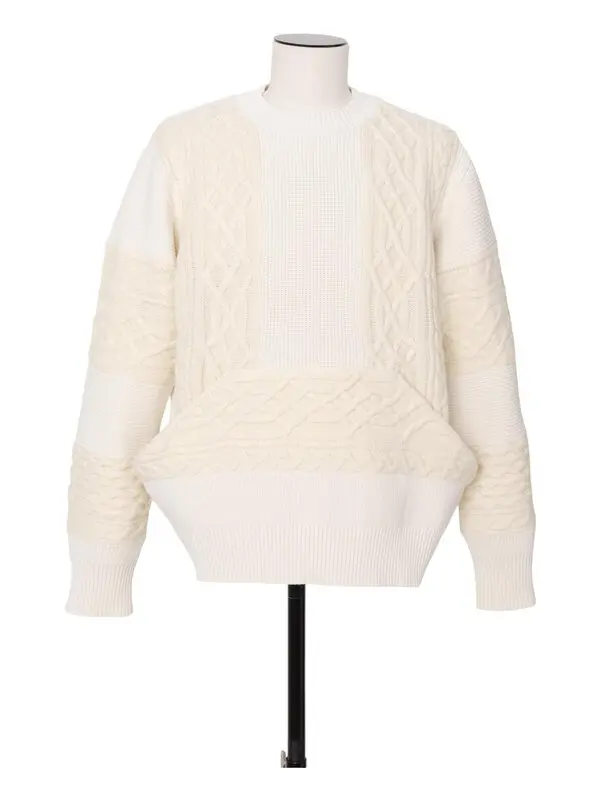 Sacai Cable-knit Panelled Sweater - White