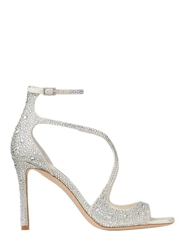 JIMMY CHOO Embellished Satin Stiletto Pumps - Ivory White/crystal