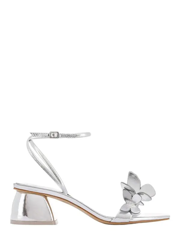 SOPHIA WEBSTER Metallic Butterfly Embellished Block Heel Sandals - Silver