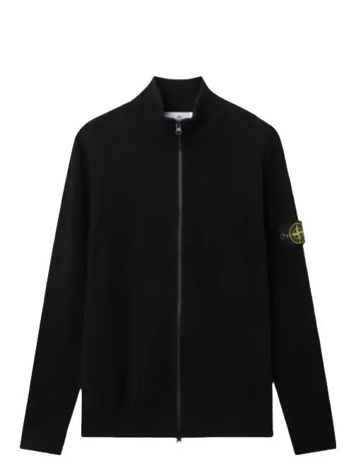 Stone Island Logo Patch Zip-up Cardigan - Black