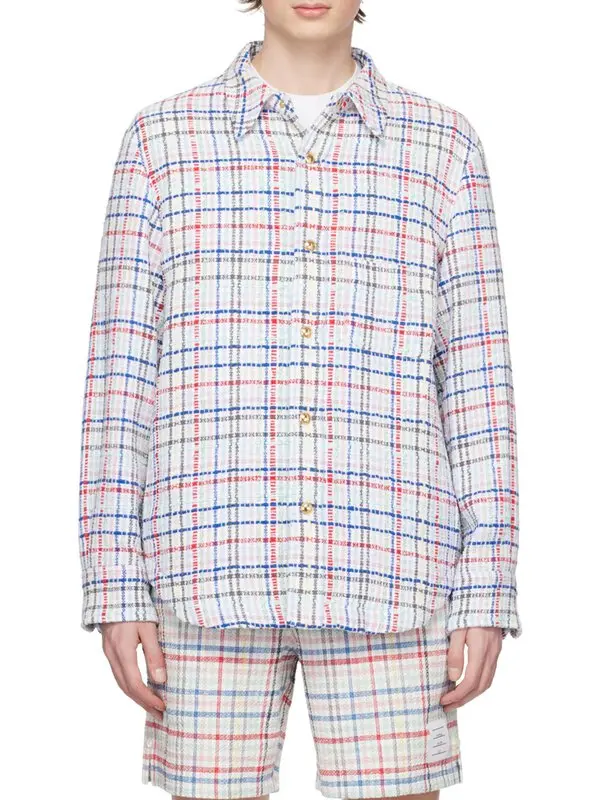 Thom Browne Gingham Check Buttoned Overshirt - White