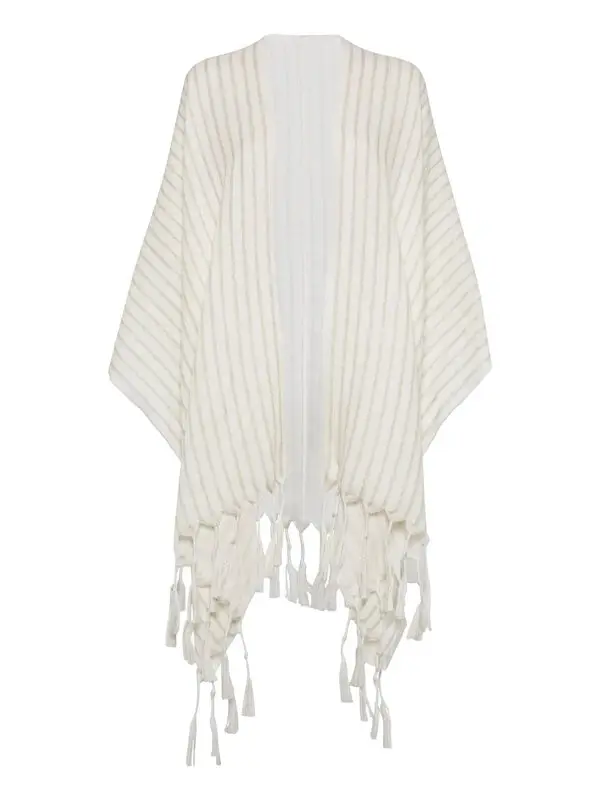 Brunello Cucinelli Striped Cape With Tassel Details - White
