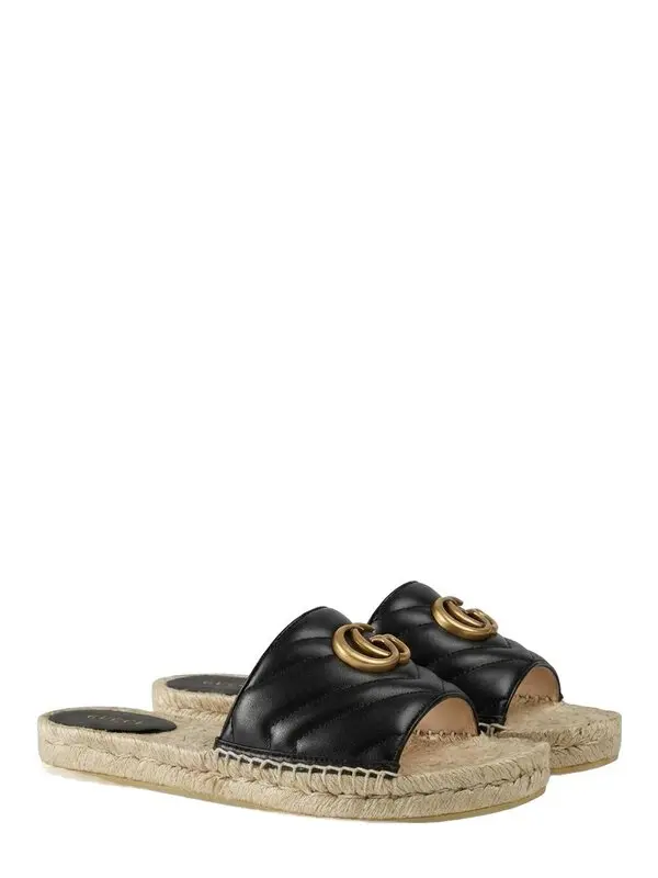 Gucci Quilted Leather Double G Espadrille Platform Sandals - Black