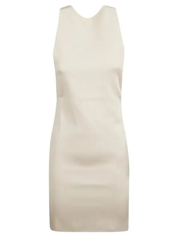 Saint Laurent Sleeveless Crewneck Dress With Criss-cross Back - Natural Color