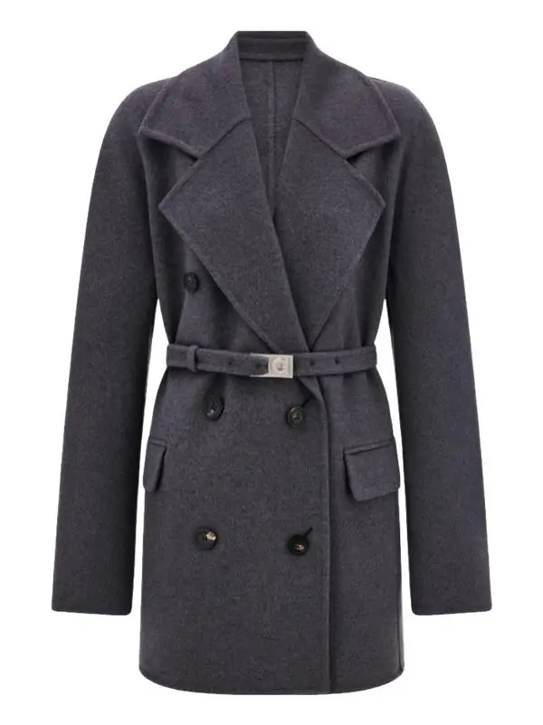 FERRAGAMO Double Breasted Belted Long Jacket - Grey