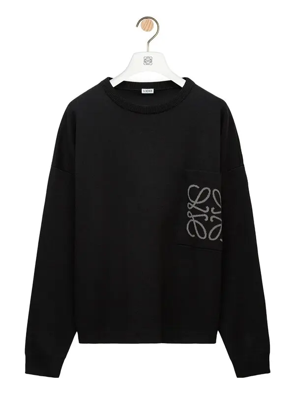 Loewe Crewneck Jumper With Anagram Pocket - Black