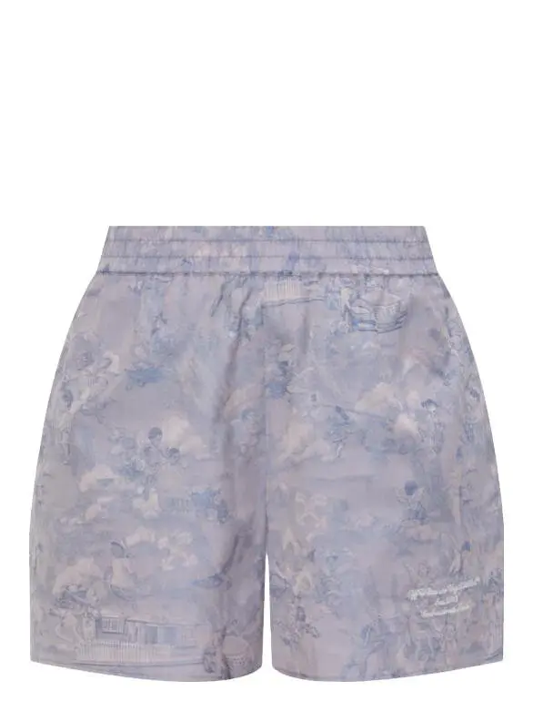 Off-White Printed Elastic Waist Shorts - Purple