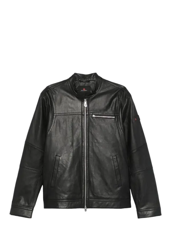 Peuterey Long-sleeved Leather Jacket With Zipper Details - Black