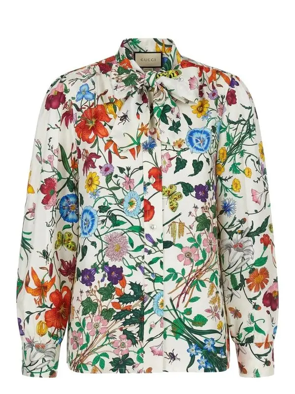 Gucci Flora Print Bow Tie Shirt - Multi-color