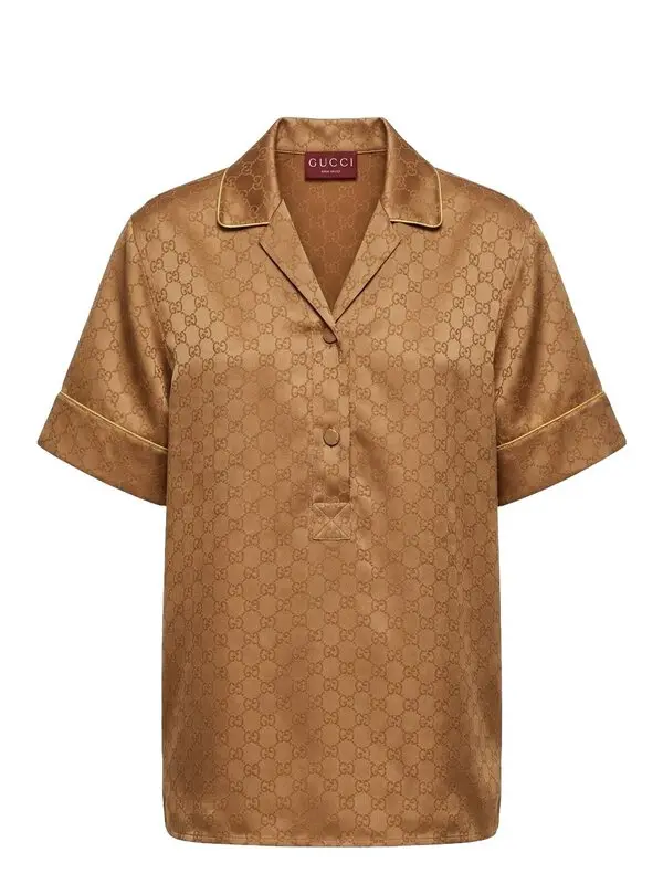 Gucci Gg Satin Shirt With Yellow Trim - Copper-brown