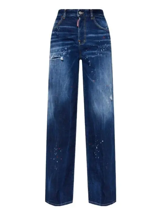 Dsquared2 Distressed Wide-leg Jeans - Navy Blue