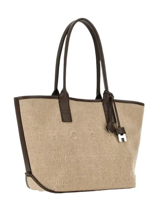 Hogan Logo Embossed Trapezoidal Tote Bag - Nude