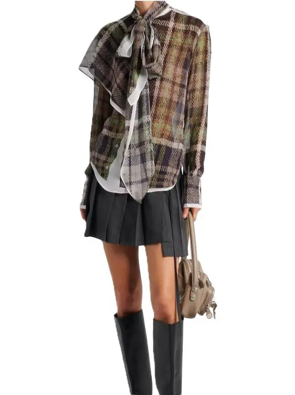 Acne Studios Checked Pussy-bow Blouse - Black
