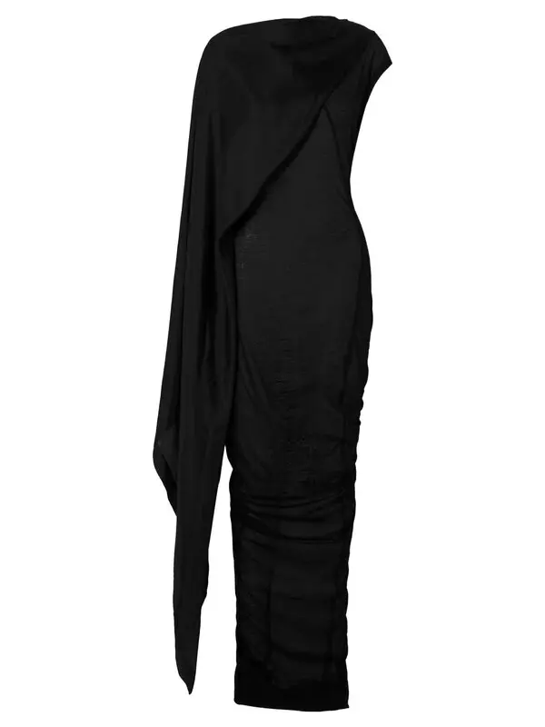 Rick Owens Asymmetrical Cotton Midi Dress - Black