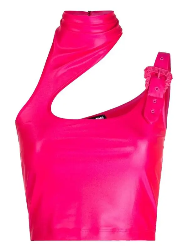 Versace Baroque Buckle Embellished Cropped Top - Pink
