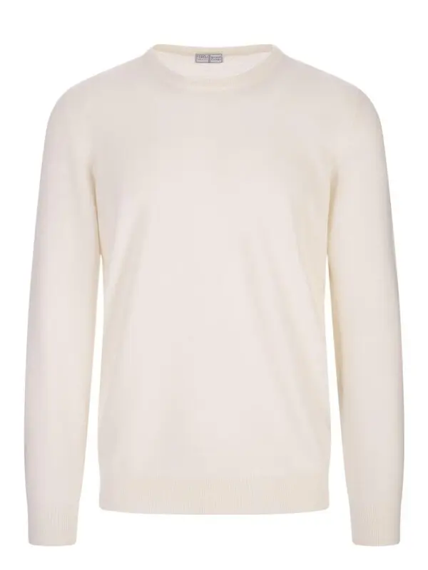 Fedeli Crew Neck Ribbed Trim Sweater - White