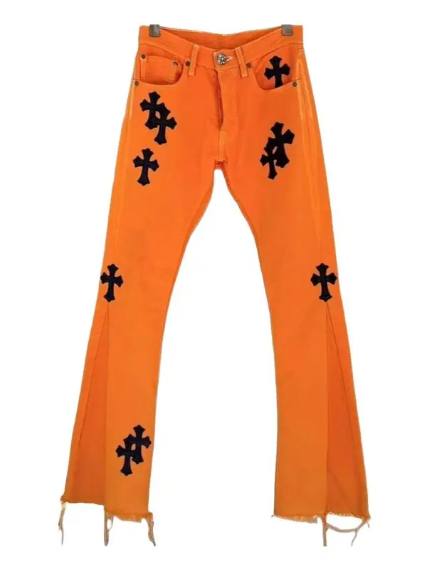 Chrome Hearts Denim Jeans With Embellished Cross Detailing - Orange