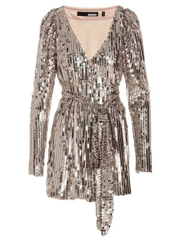 ROTATE BY BIRGER CHRISTENSEN Sequin Wrap Dress - Nude
