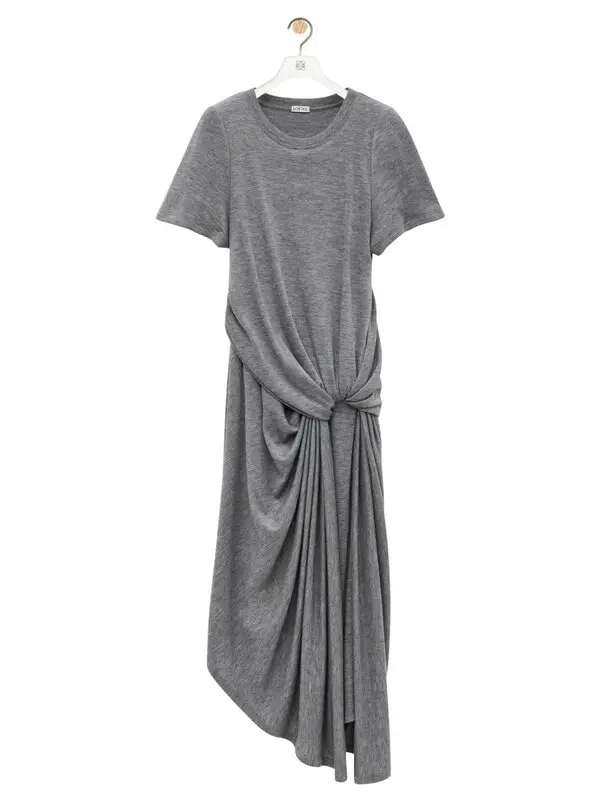 Loewe Draped Stretch Viscose And Cashmere Midi Dress - Charcoal Color