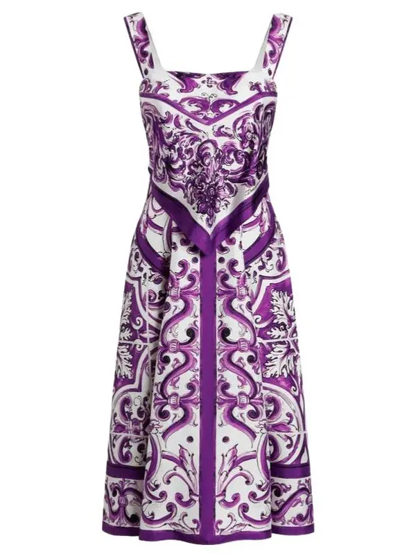 Dolce & Gabbana Majolica Print Midi Dress - Purple