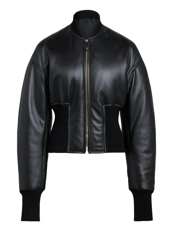 Alaïa Zip-up Ribbed Leather Jacket - Black