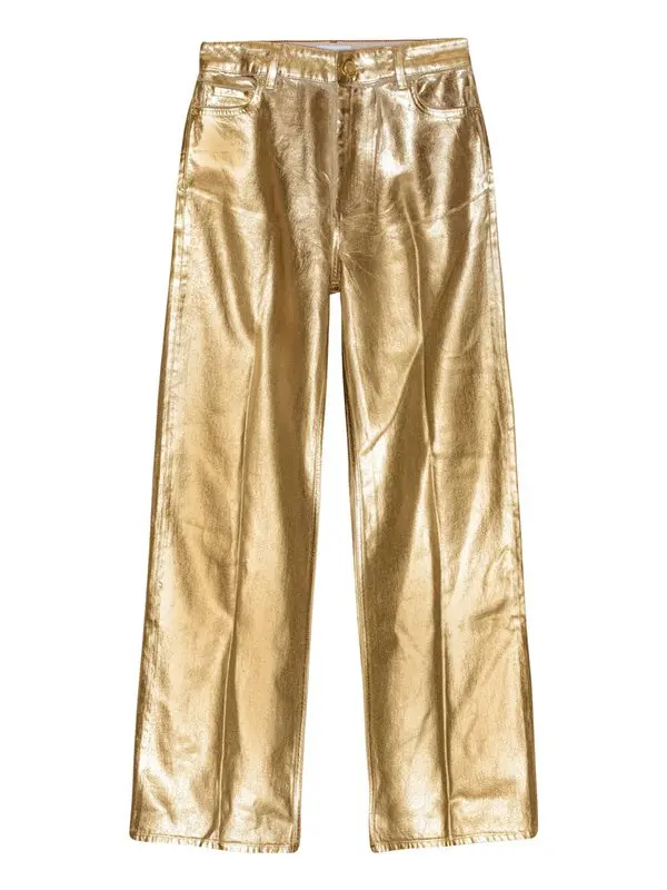 GANNI Wide-leg Trousers With Metallic Finish - Egret