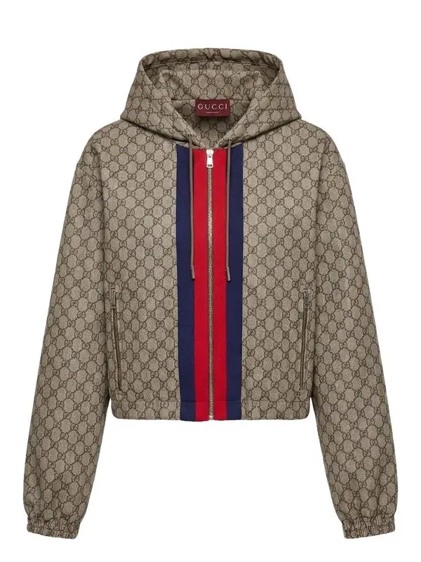 Gucci Gg Technical Jersey Zip Jacket - Beige And Ebony