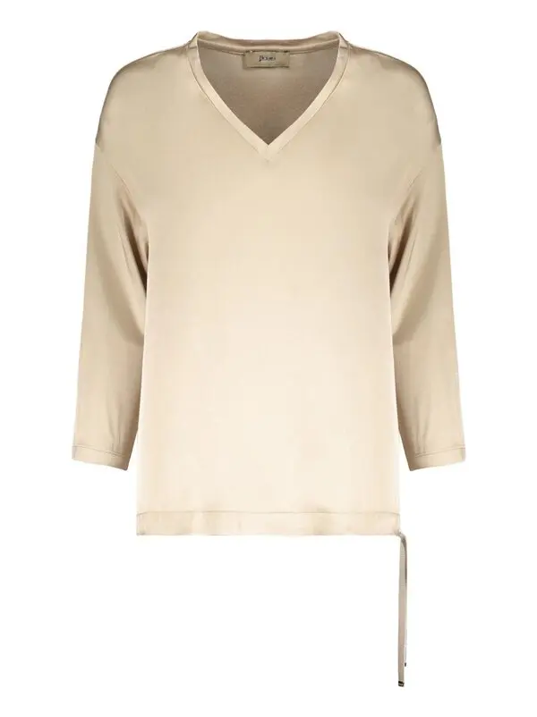 Herno V-neck Drawstring Hem Top - Beige