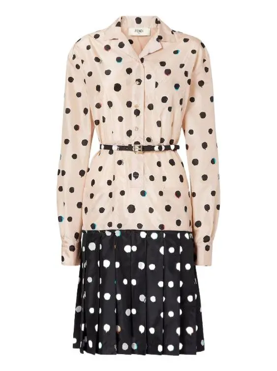 Fendi Polka Dot Print Belted Midi Shirt Dress - Pink And Black