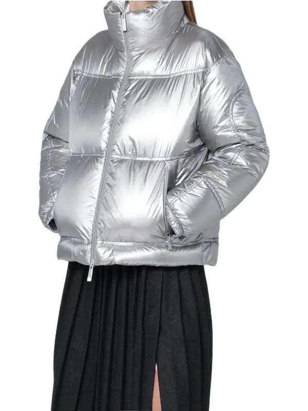 Herno Down Jacket With High Collar And Drawstring Hem - Gray