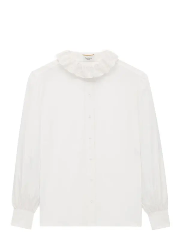 Saint Laurent Cotton Poplin Shirt With Lace Pierrot Collar - Off-white