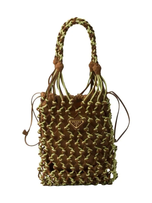 Prada Small Noué Two-tone Mesh Tote Bag - Cocoa Brown/grass Green