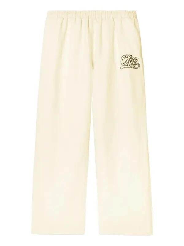 Off-White Logo Embroidered Wide Leg Pants - Ivory White