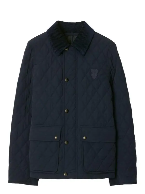 Burberry Quilted Jacket With Plaid Lining And Shield Emblem - Navy