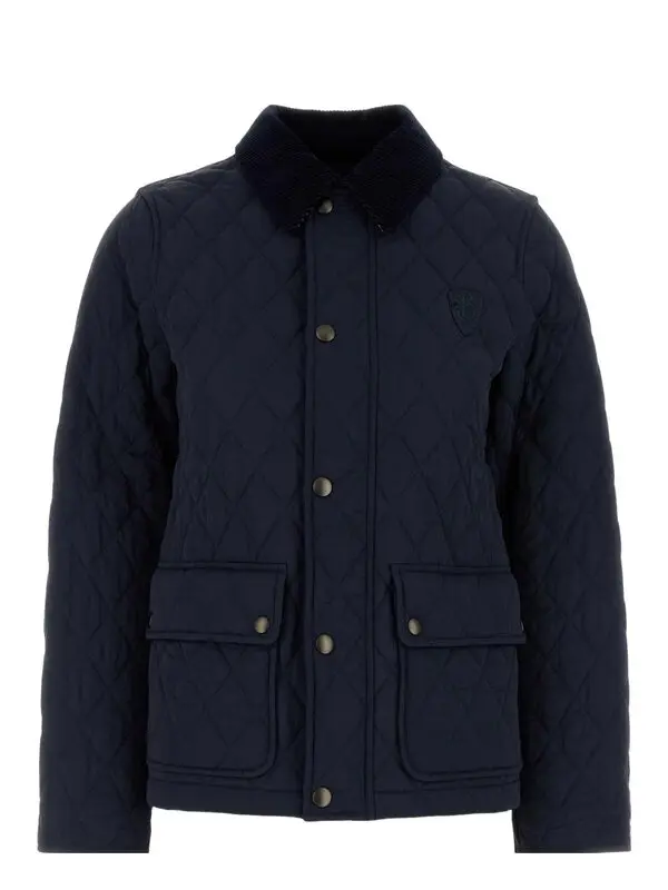 Burberry Quilted Jacket With Plaid Lining And Shield Emblem - Navy