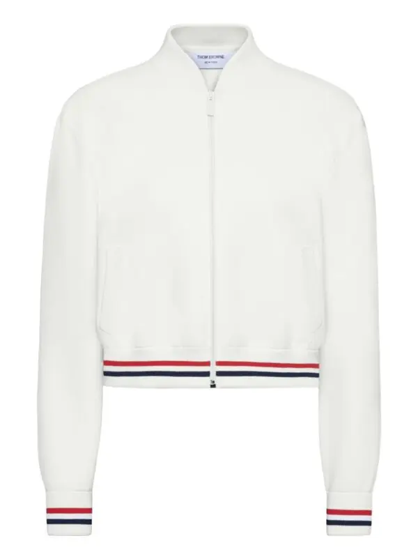 Thom Browne Striped Trim Zip-up Jacket - White