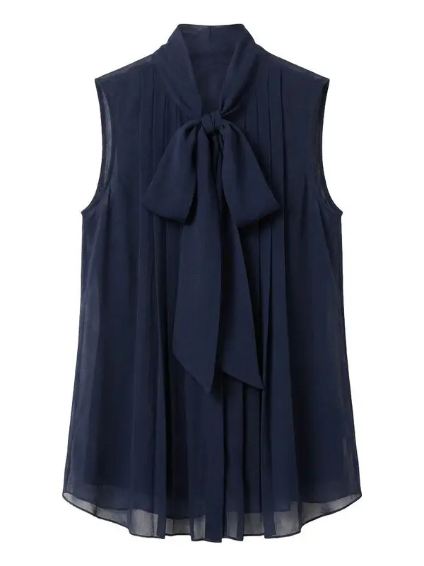 Max Mara Sleeveless Pleated Shirt With Bow Detail - Black