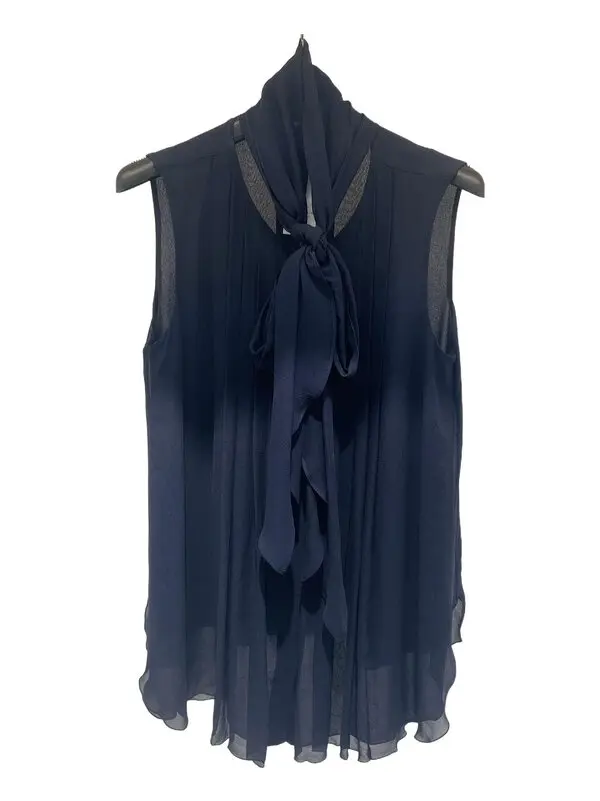 Max Mara Sleeveless Pleated Shirt With Bow Detail - Black