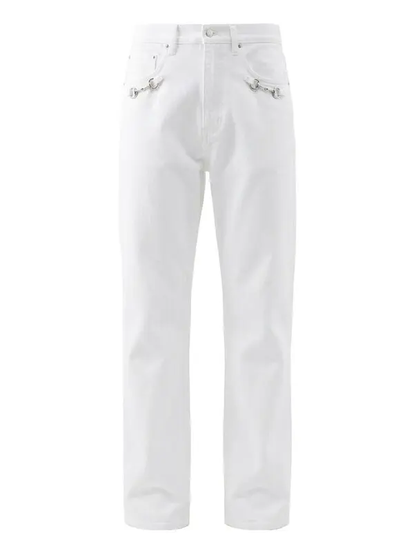 Gucci Cotton Denim Pants With Horsebit Detail - White