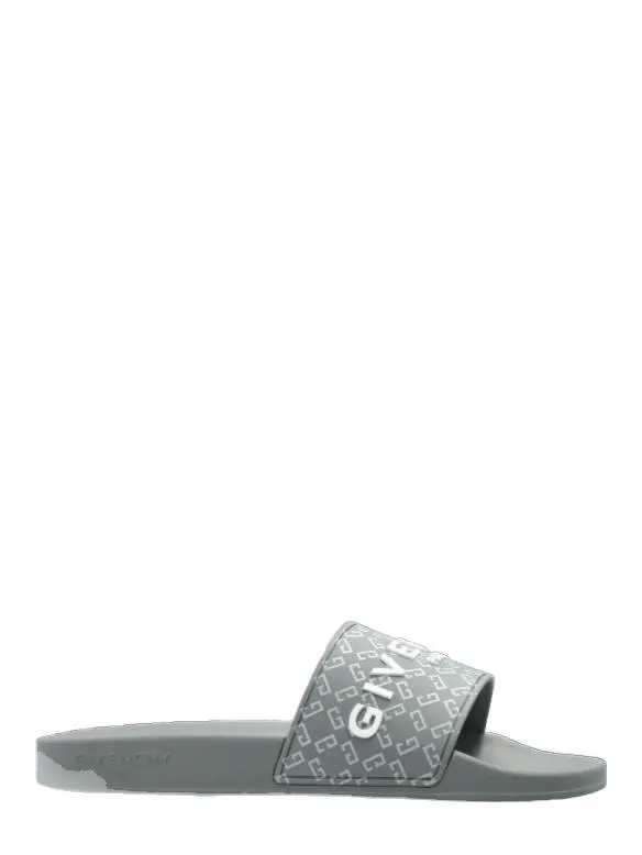 Givenchy Logo Patch Monogrammed Slides - Grey