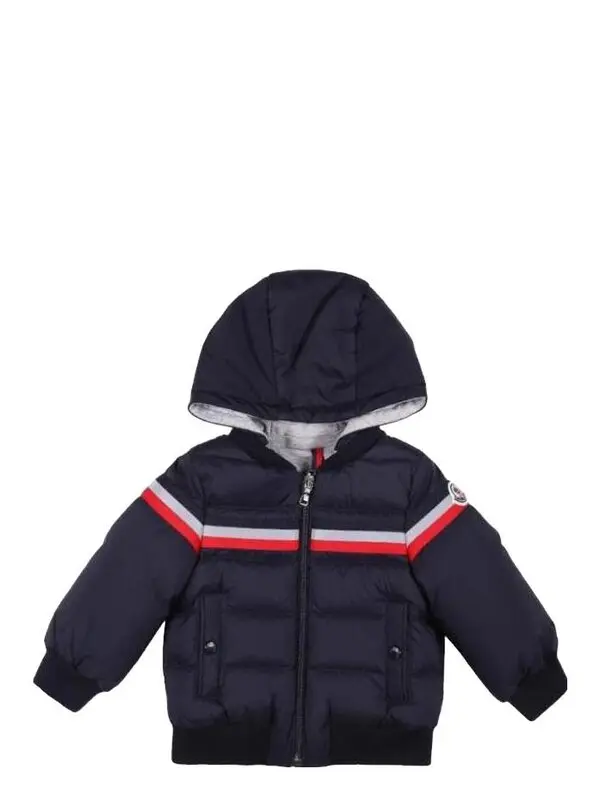 Moncler Padded Hooded Zip-up Jacket With Logo Details - Midnight Blue