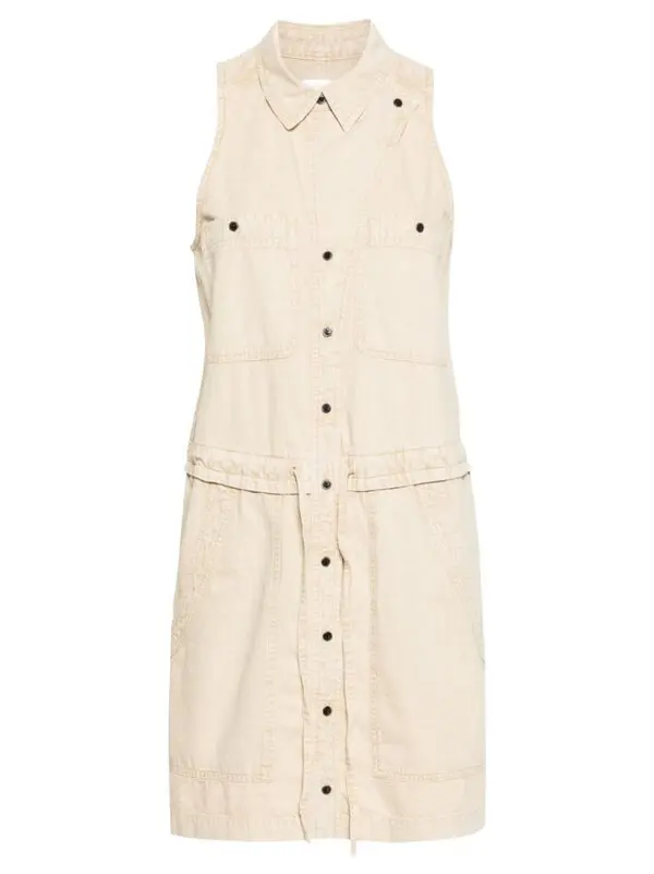 Isabel Marant Étoile Sleeveless Collared Denim Dress With Drawstring Waist - White