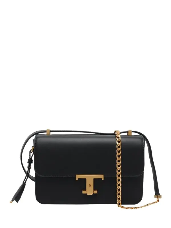 TOD'S Logo Plaque Shoulder Bag - Black