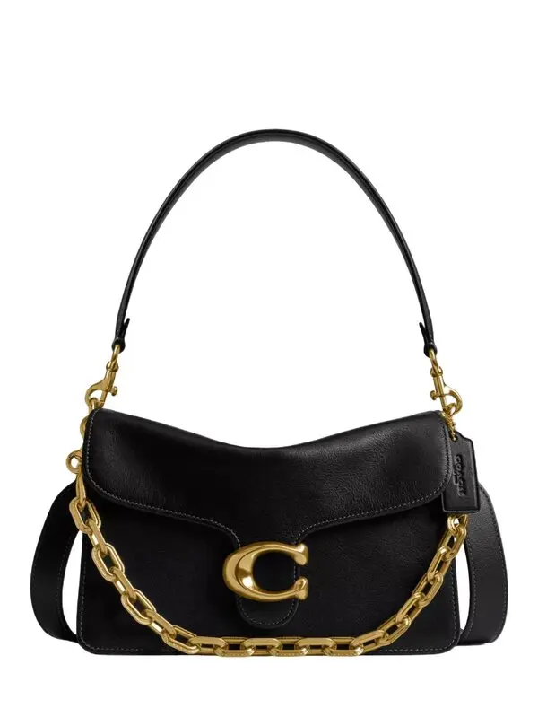 COACH Logo Detailed Fold-over Shoulder Bag - Black
