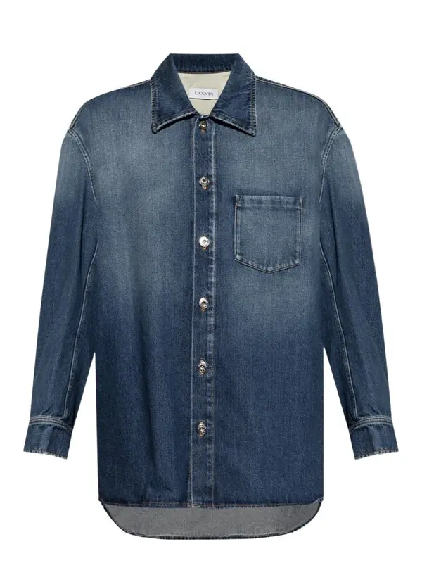 LANVIN Logo Patch Denim Shirt - Blue