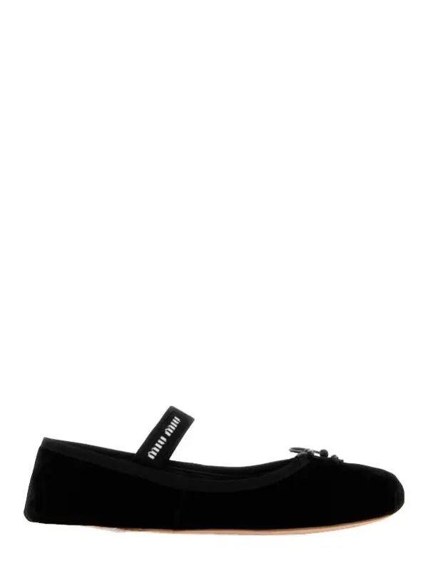 Miu Miu Velvet Ballerina Flats With Bow Detail - Black