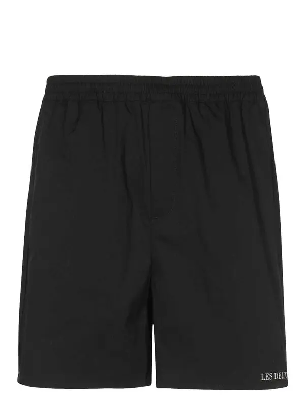 LES DEUX Elastic Waist Shorts With Logo Detail - Black